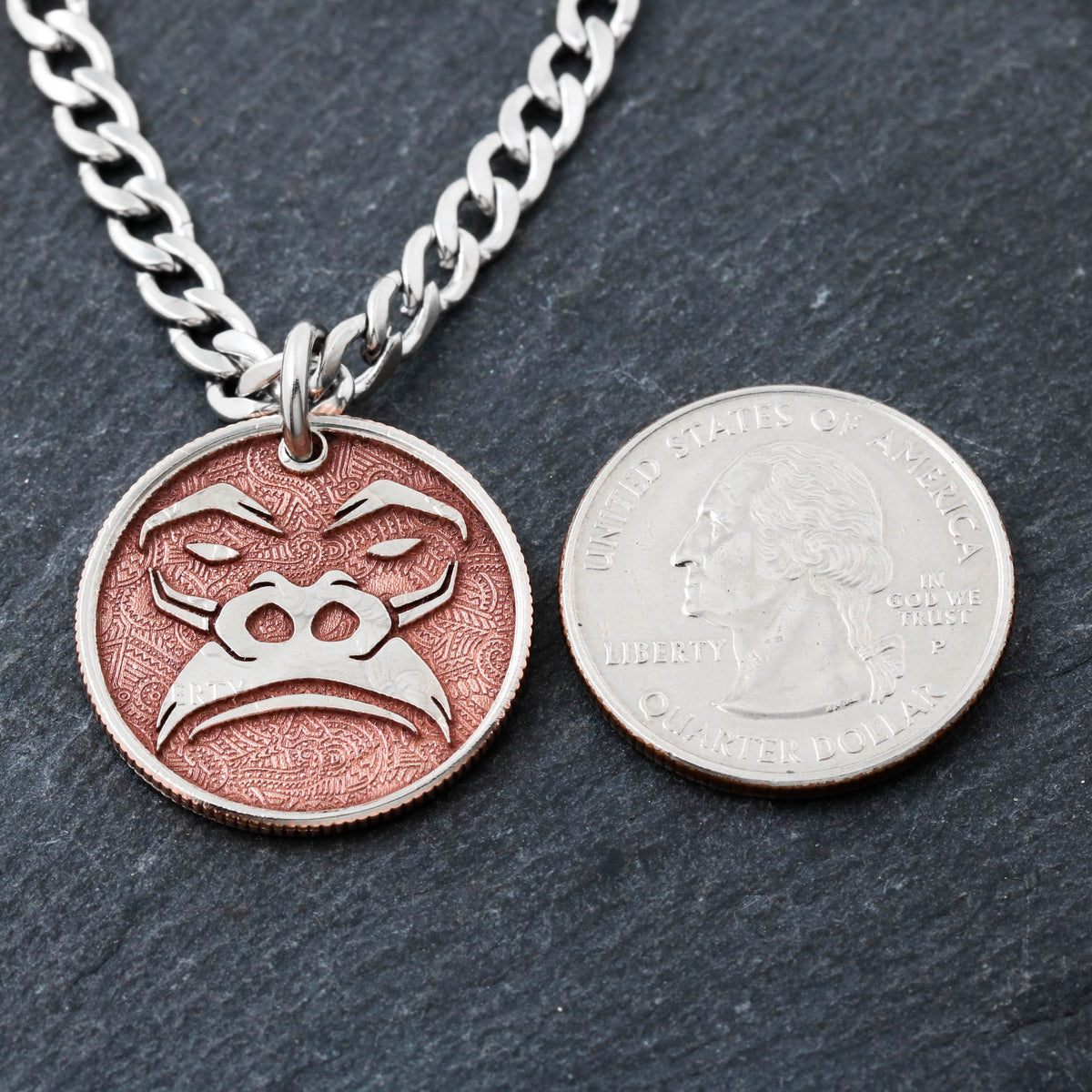 Angry Monkey Face Necklace, Nickel Copper Quarter – Namecoins