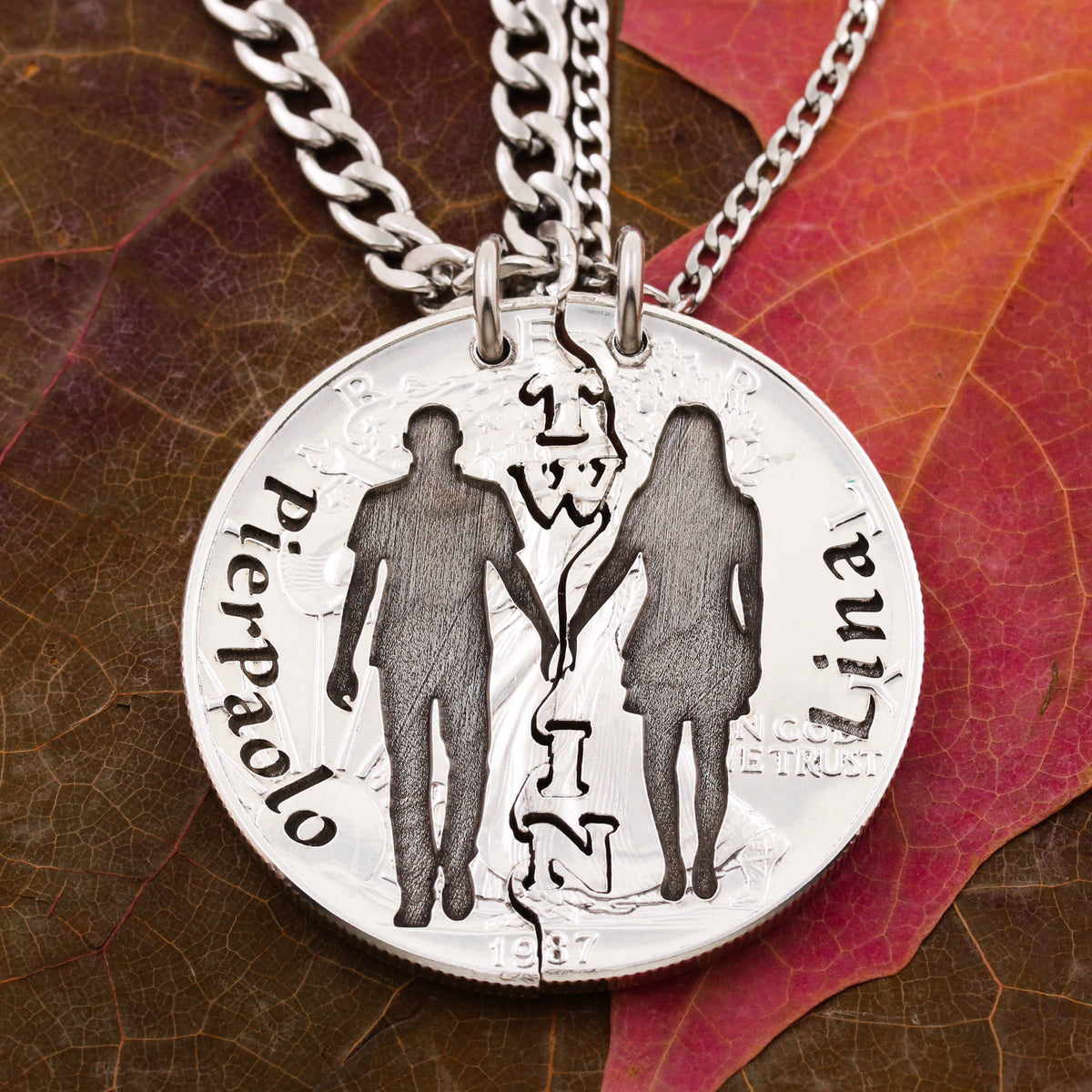 Older TWIN Sibling Necklaces, Fraternal Twins, Engraved Names – Namecoins