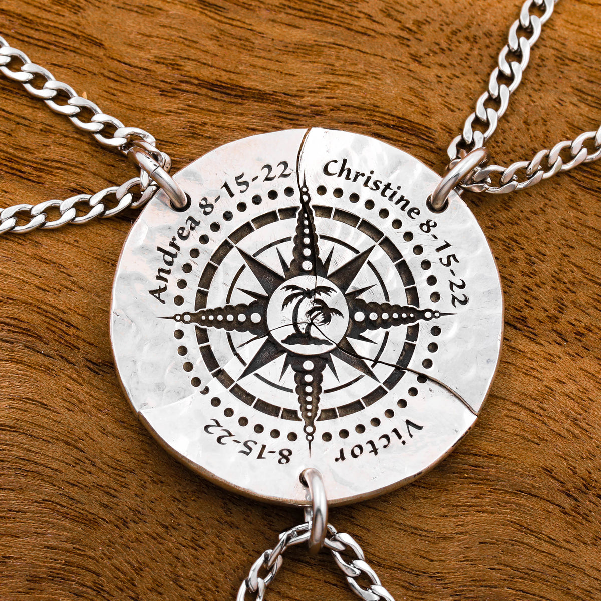 3 Piece Compass Necklaces with Custom Engraved Names and Dates – Namecoins