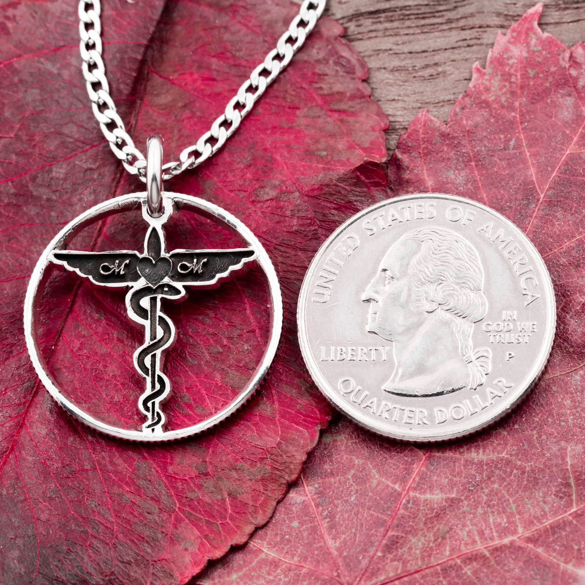 Caduceus Symbol Necklace, Custom Initials – Namecoins
