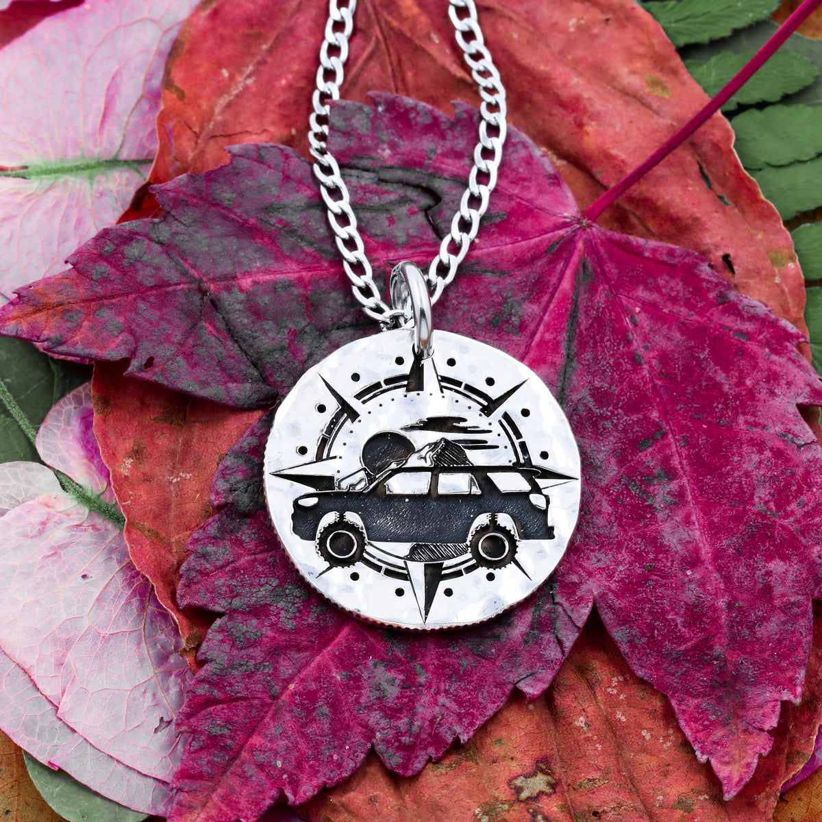 Engraved Compass Car Necklace, SUV with Mountain, Road Trip Jewelry ...