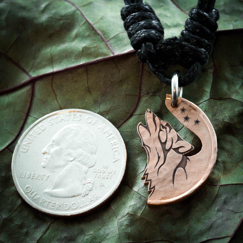 Howling Tribal Wolf with Moon Copper Coin Necklaces by Namecoins