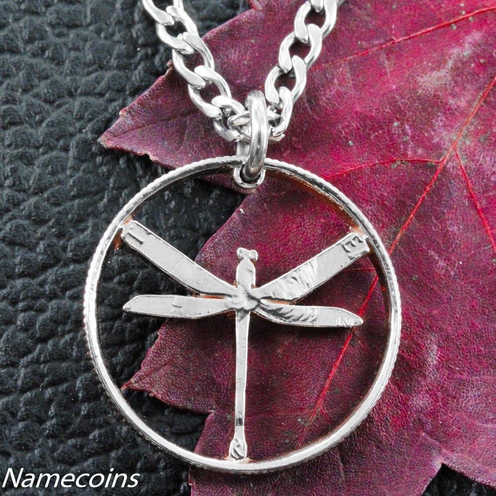 Dragonfly Necklace, Dainty Cut Out Quarter, Hand Cut Coin – Namecoins