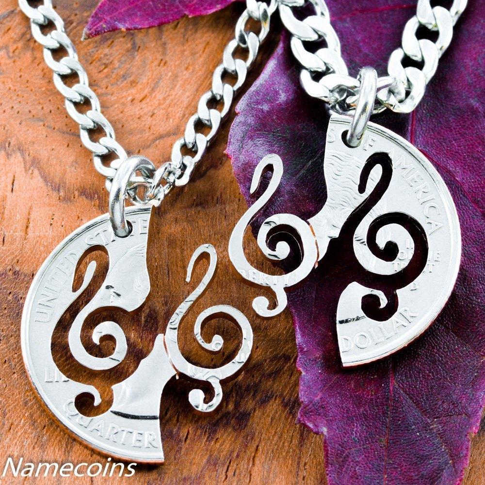 Interlocking Treble Clef Necklace Set, Music Jewelry, Hand Cut Coin by ...