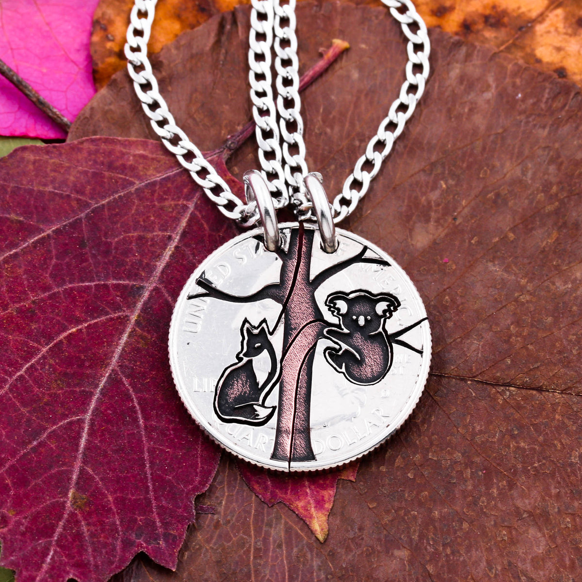 Koala and Fox BFF Necklaces, Best Friends Gifts, Engraved Tree and Ani ...
