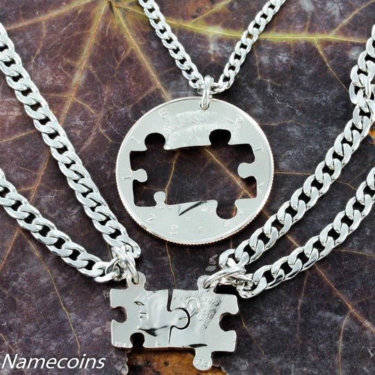 3 Best Friend or Family Necklace Coin Puzzle Pieces by Namecoins