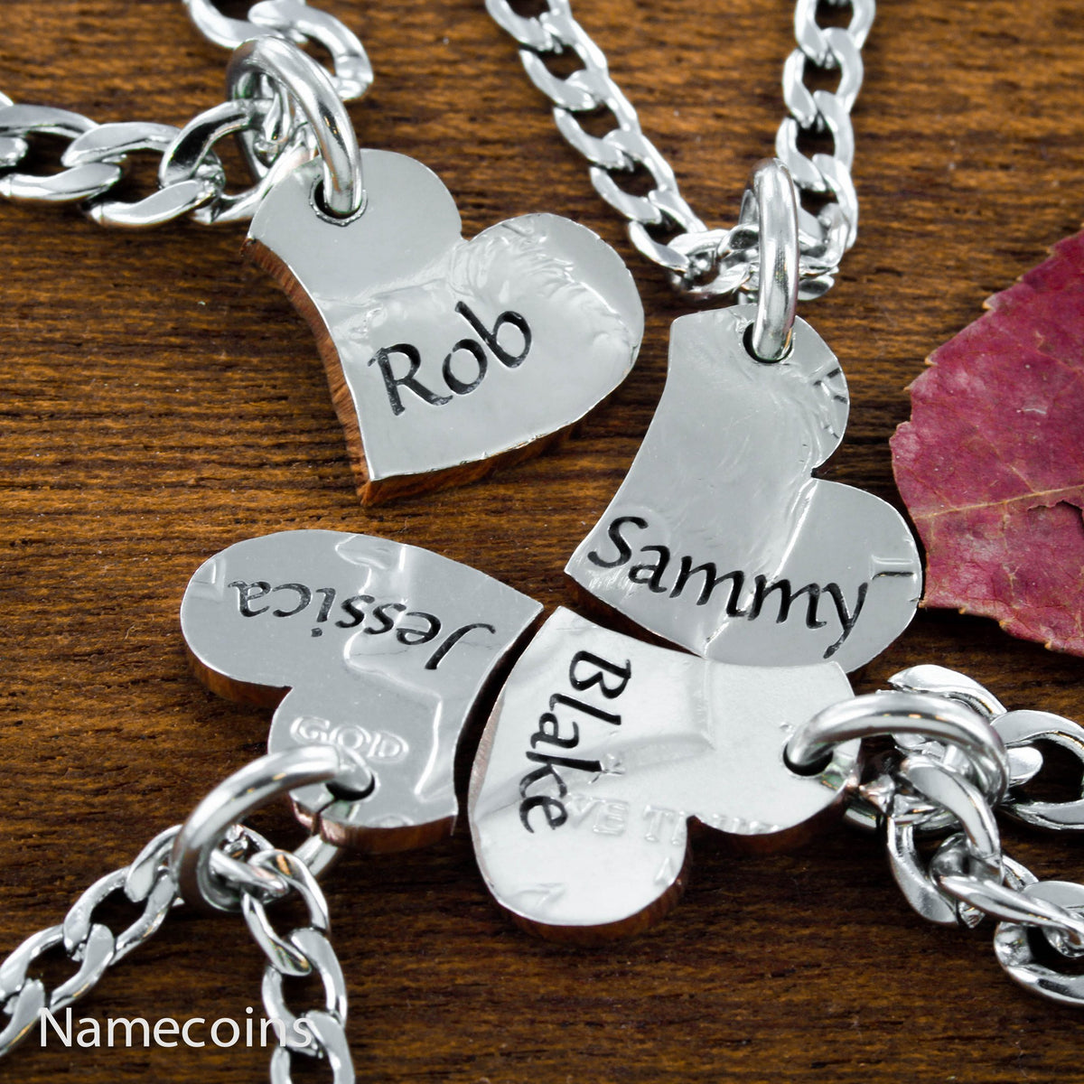 Name Heart Necklaces, 5 Piece, Custom Engraved Names – Namecoins
