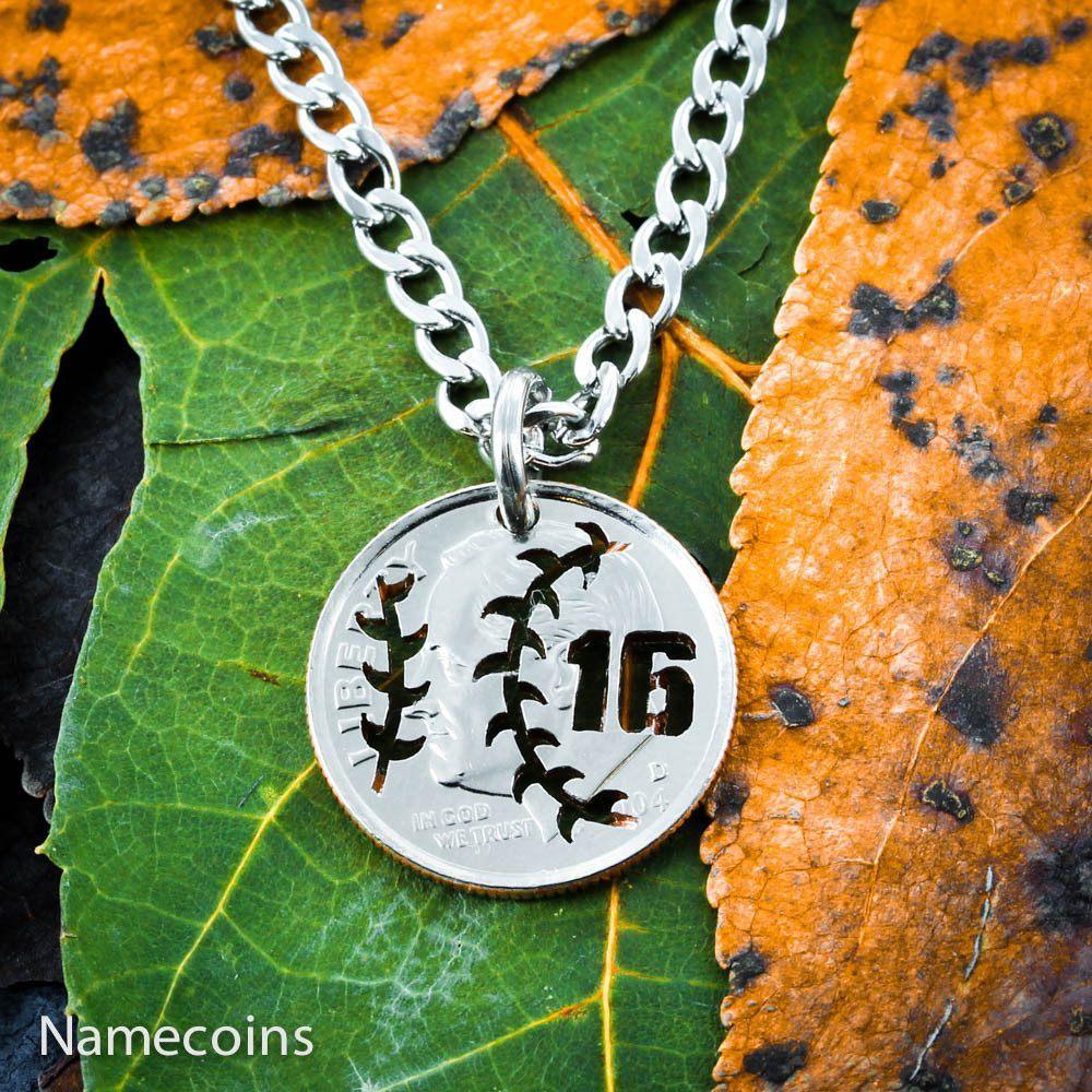 Baseball Necklace, Jersey Number Jewelry, Hand Cut Coin – Namecoins