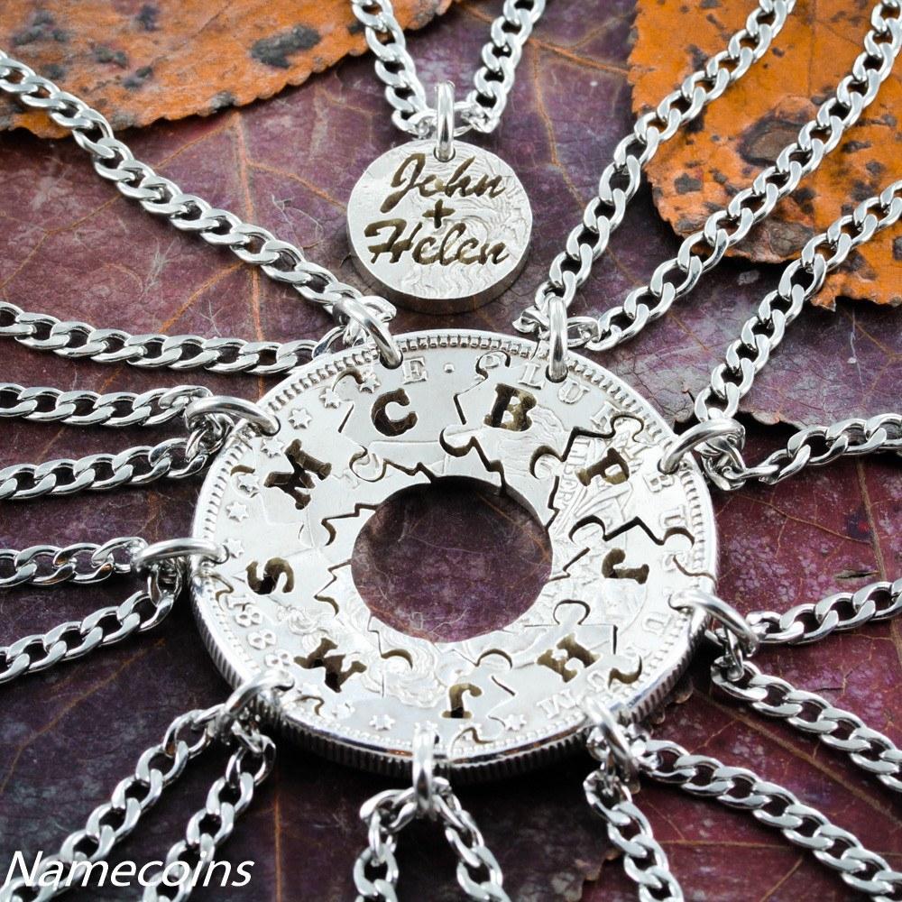 Whole Family Interlocking Puzzle Necklace Set, 10 piece, Hand Cut Silv ...